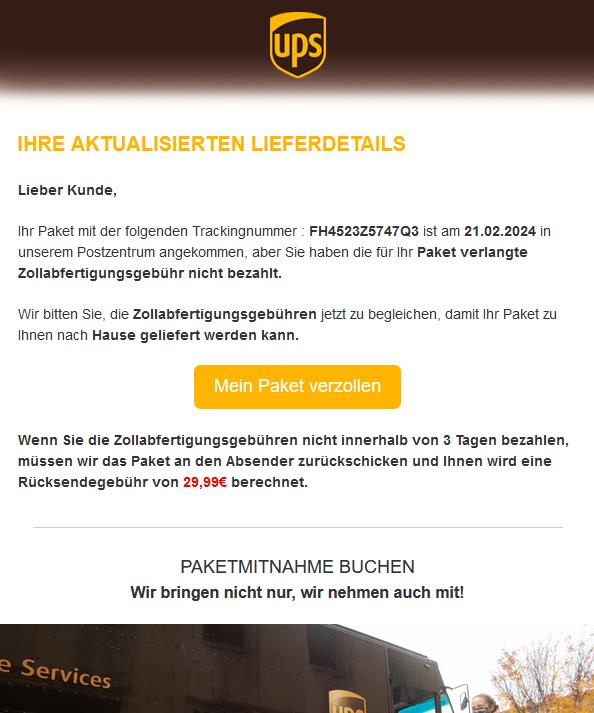 Vorsicht vor Phishing-Mails im Namen von UPS