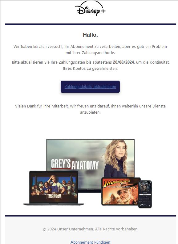 Vorsicht: Phishing-Mails von Disney+ im Umlauf!