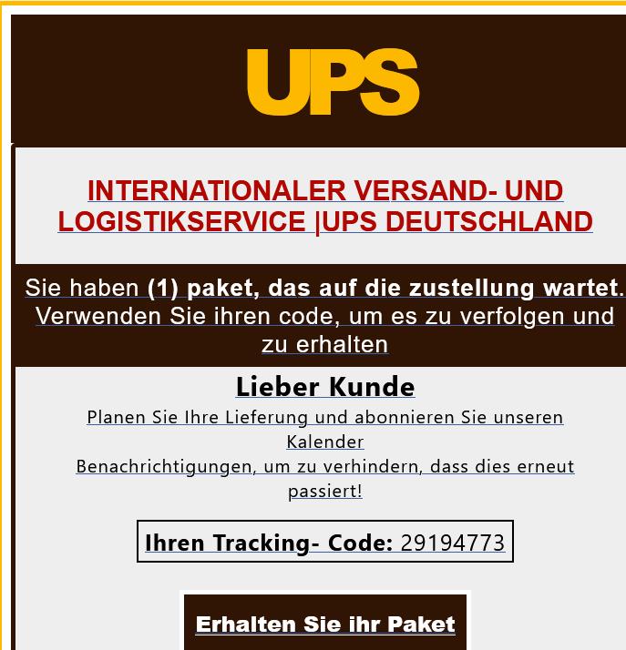 Vorsicht vor Phishing-Mails im Namen von UPS
