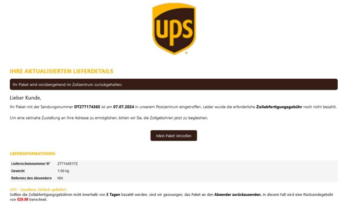 Vorsicht vor Phishing-Mails im Namen von UPS