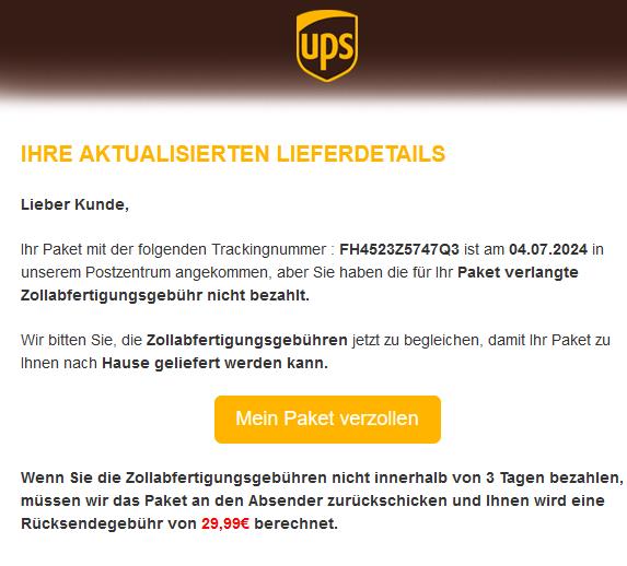 Vorsicht vor Phishing-Mails im Namen von UPS