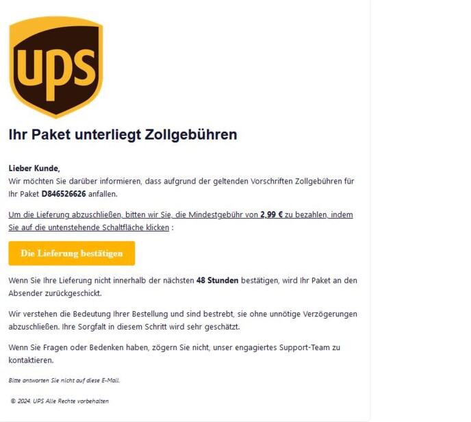 Vorsicht vor Phishing-Mails im Namen von UPS