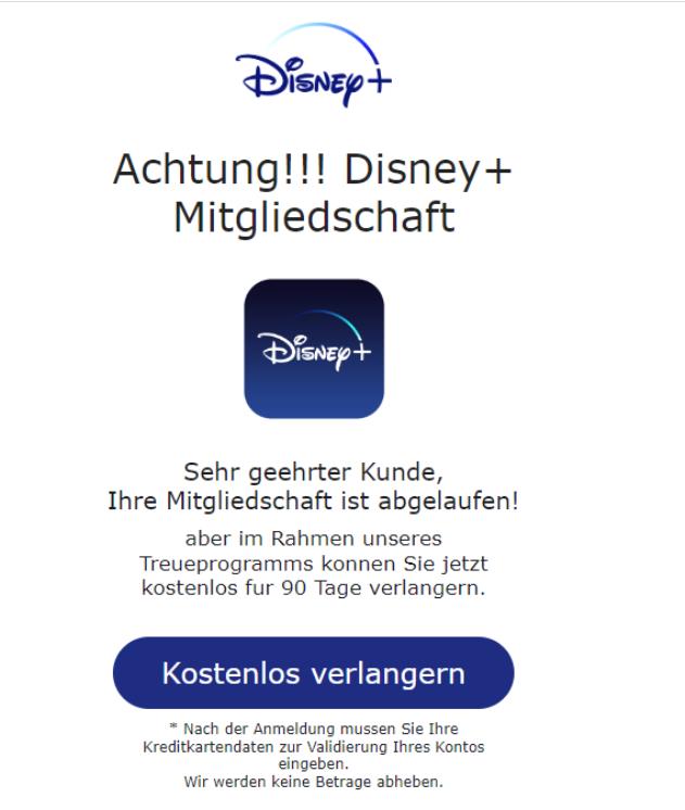 Vorsicht: Phishing-Mails von Disney+ im Umlauf!
