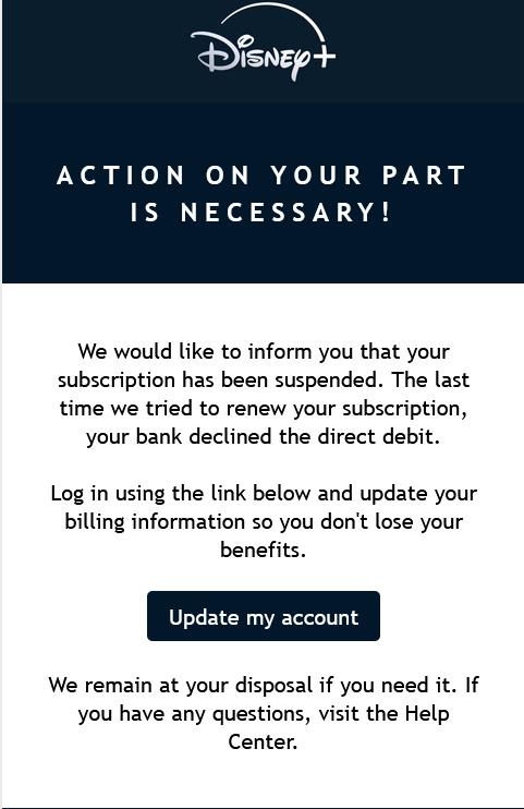 Vorsicht: Phishing-Mails von Disney+ im Umlauf!