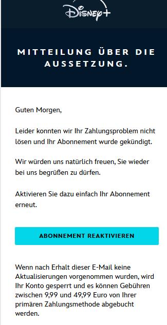 Vorsicht: Phishing-Mails von Disney+ im Umlauf!