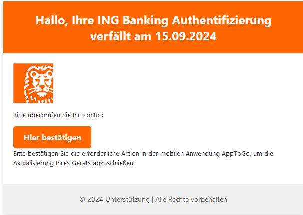 Vorsicht: ING Phishing-Mails im Umlauf