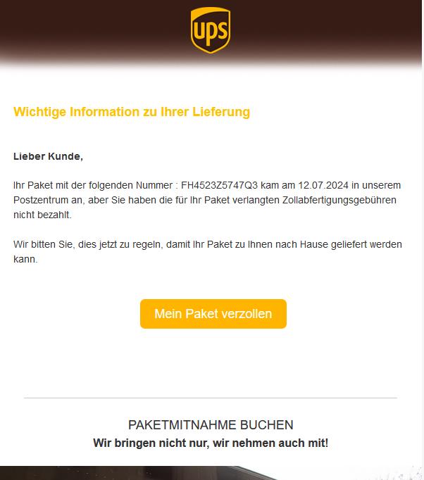 Vorsicht vor Phishing-Mails im Namen von UPS